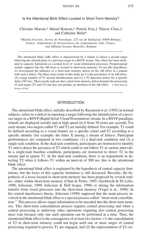 Pdf Is The Attentional Blink Effect Located In Short Term Memory