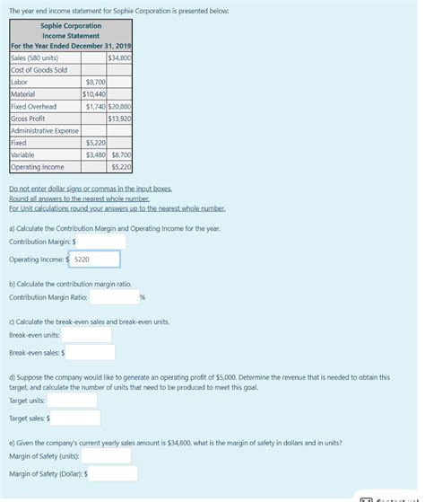 Solved The Year End Income Statement For Sophie Corporation
