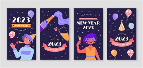 Коллекция рассказов Instagram о праздновании нового года Бесплатно векторы