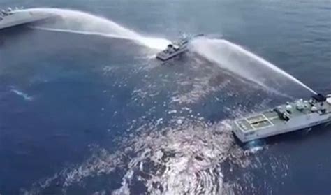 China Coastguard Blasts Water Cannon At Philippine Coastguard Ship