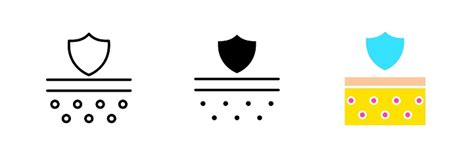 방패가있는 피부 피부 보호 표피 레티놀 나이아신아마이드 Spf 자외선 차단제 한국 화장품 벡터 세트 아이콘 흰색 배경에 격리된 검은색과 다채로운 스타일 University