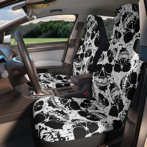 Skull Grunge Car Seat Covers Set Of 2 Custom Black And White Grunge