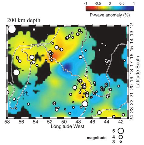 11 P Wave Velocity Anomalies At 200 Km Depth With Epicenters