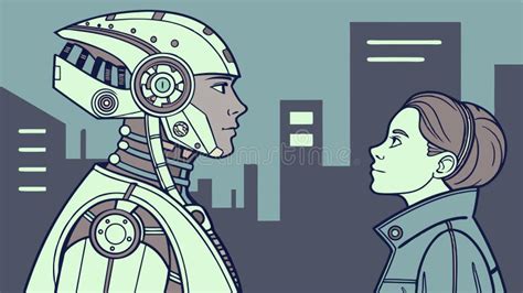 Robot And Human Interaction Future Technology And Ai Concept Vector