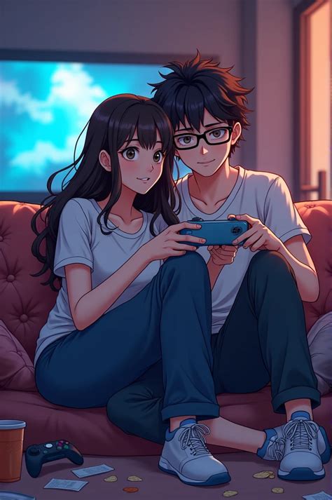 Animea Gamer Couple A Man And A Woman The Woman Is White And Has