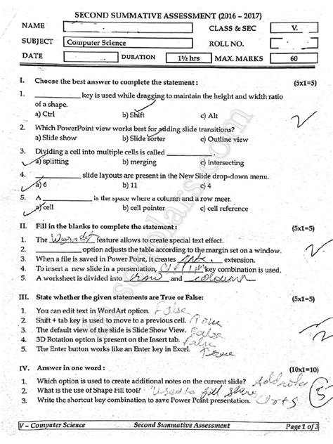 Computer Science Second Summative Assesment Cbse V Class Pdf