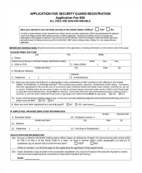 Free 7 Sample Security Application Forms In Pdf Ms Word