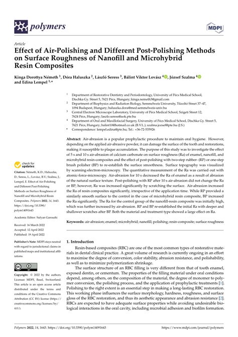 Pdf Effect Of Air Polishing And Different Post Polishing Methods On Surface Roughness Of