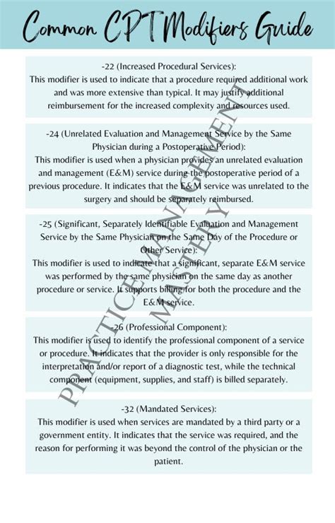 Common Cpt Modifiers Guide Digital Download Etsy