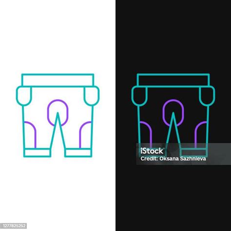 흰색과 검은 색 배경에 고립 된 녹색과 보라색 라인 미식 축구 반바지 아이콘 축구 유니폼 기호 벡터 일러스트레이션 0명에 대한