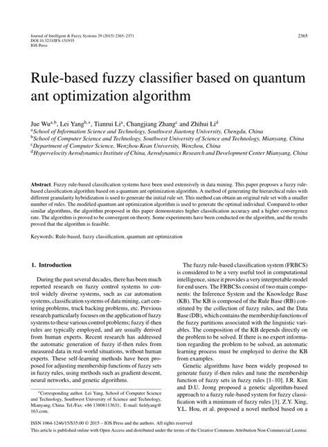 pdf rule based fuzzy classifier based on quantum ant optimization algorithm