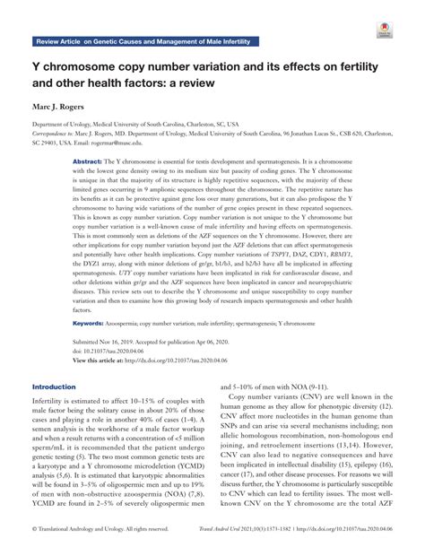 Pdf Y Chromosome Copy Number Variation And Its Effects On Fertility And Other Health Factors