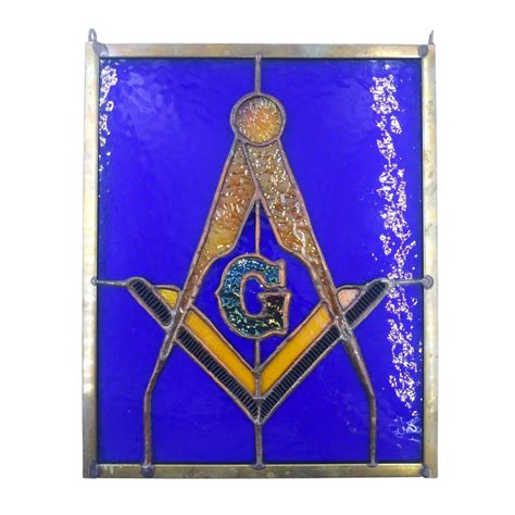 Vintage Freemason Masonic G Symbol Leaded Stained Slag Glass Suncatcher