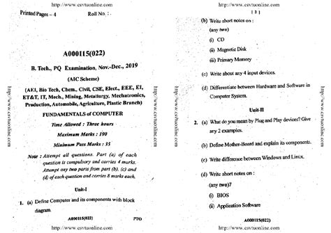 Foc 1st Sem Question Paper Btech Computer Science And Engineering