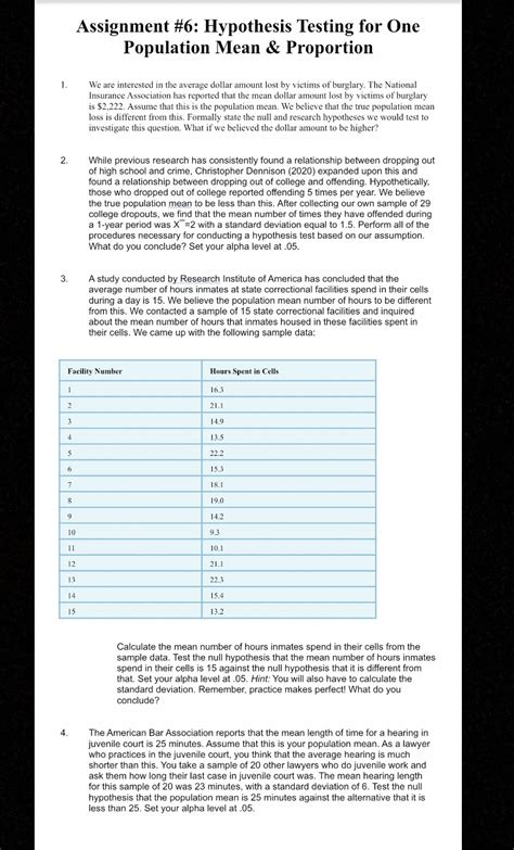 Solved Assignment 6 Hypothesis Testing For One Population Mean And Course Hero