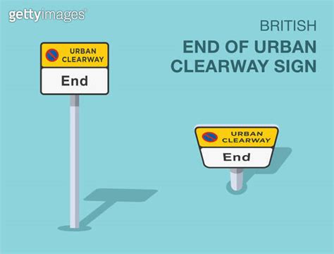 Traffic Regulation Rules Isolated British End Of Urban Clearway Road Sign Front And Top View
