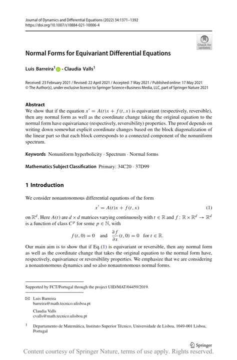 Normal Forms For Equivariant Differential Equations Request Pdf