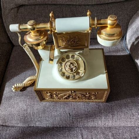 Vintage Deco Tel French Provincial Style Cream Gold Brass Rotary Phone