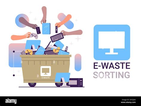 E Waste Sorting Concept Hands Placing Electronic Devices In Bin