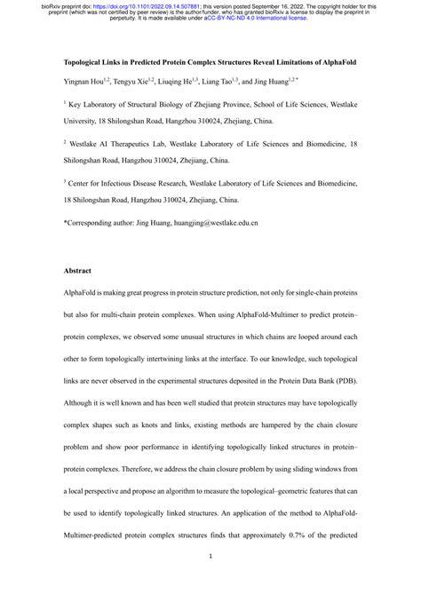 Pdf Topological Links In Predicted Protein Complex Structures Reveal Limitations Of Alphafold