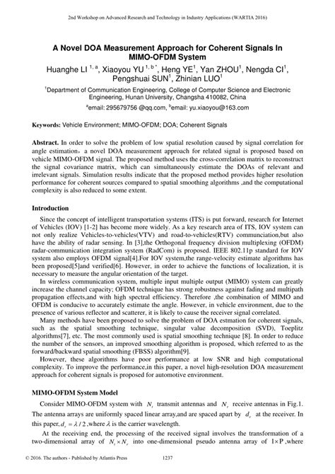 pdf a novel doa measurement approach for coherent signals in mimo