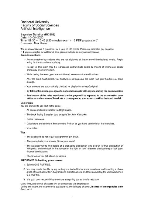 Bki203 Bayesian Statistics Practice Exam Notes And Tips Studeersnel