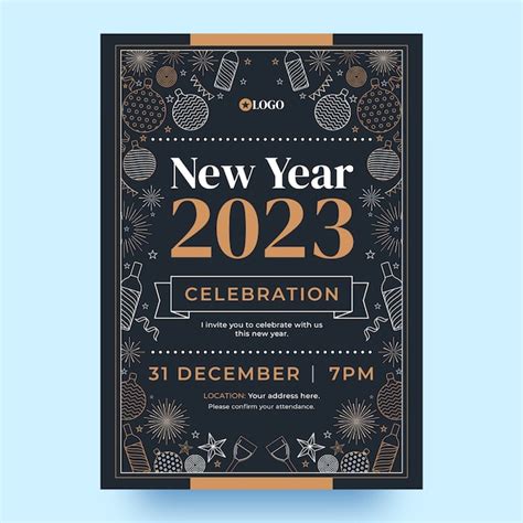 Шаблон приглашения на празднование нового 2023 года Бесплатно векторы