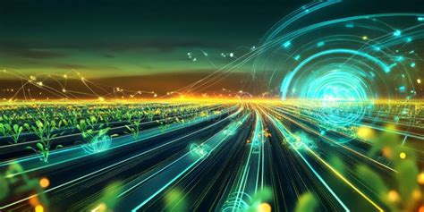 A Mesmerizing Futuristic Ai Driven Fully Automated Farming Ecosystem Displaying Glowing