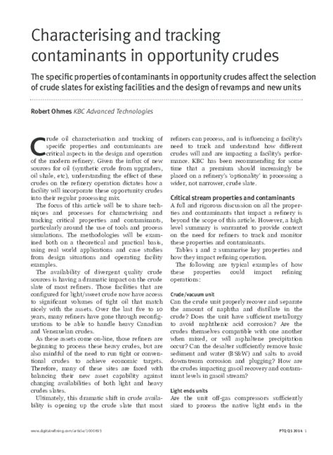 Pdf Characterising And Tracking Contaminants In Opportunity Crudes