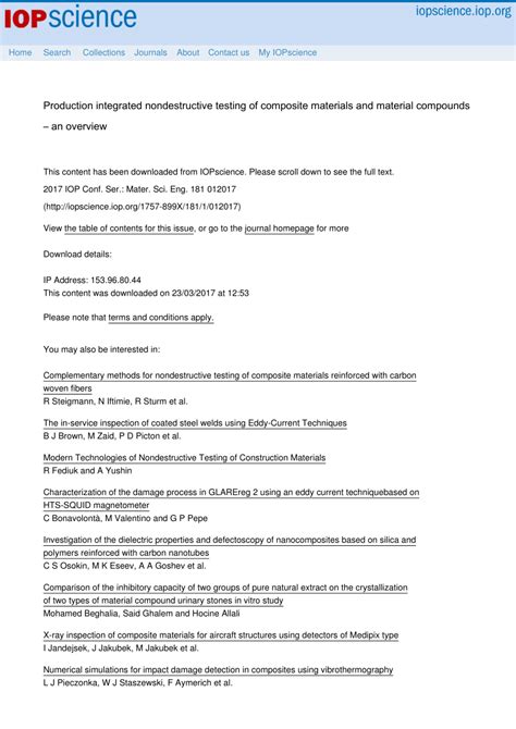Pdf Production Integrated Nondestructive Testing Of Composite Materials And Material Compounds
