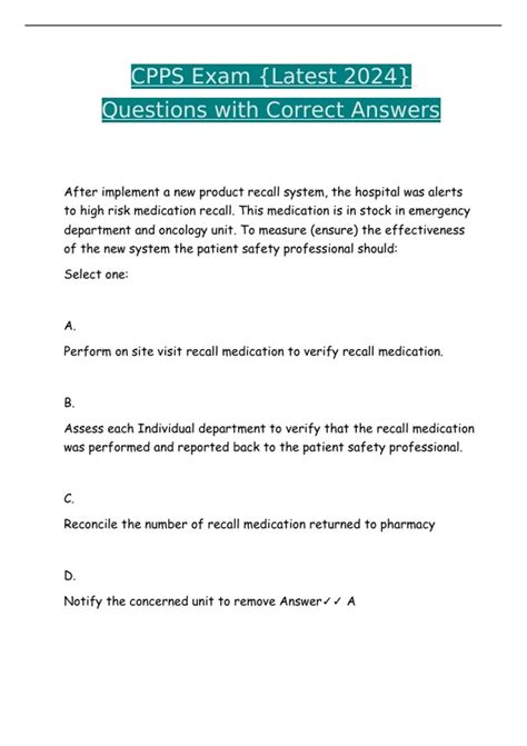 CPPS Exam Latest 2024 Questions With Correct Answers CPPS Stuvia US