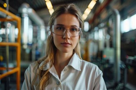 Female Automation Engineer Poses In Modern Industrial Factory Premium Ai Generated Image
