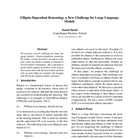 Ellipsis Dependent Reasoning A New Challenge For Large Language Models Acl Anthology