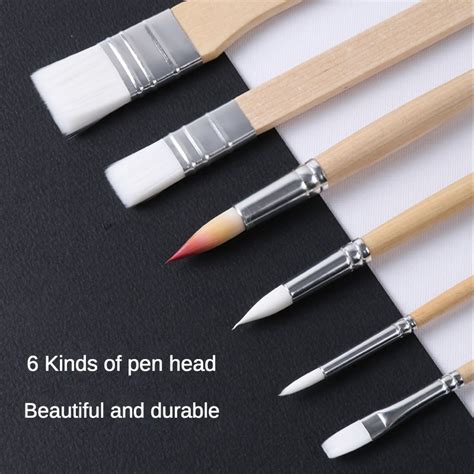 로그 나일론 헤어 페인트 브러시 어린이 수채화 유화 브러시 두꺼운 막대 팁 플랫 헤드 미술 용품 청소 브러시 6 개 세트