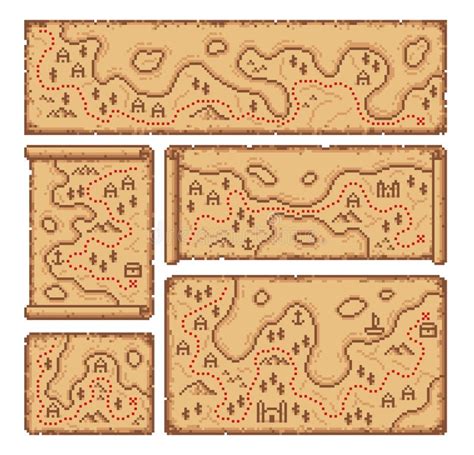 8 Bit Pixel Pirate Treasure Map Paper Manuscript Stock Vector Illustration Of Desert