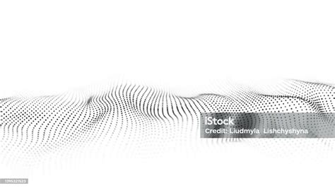흰색 배경에 움직이는 점들의 미래 지향적 인 물결 3d 렌더링 3차원 형태에 대한 스톡 사진 및 기타 이미지 3차원 형태 건축물 검은색 Istock