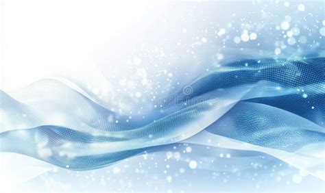 Abstract Blue Wave Background With Light Effects Soft Flowing Lines And Sparkling Particles