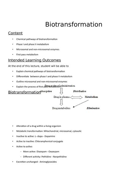 Chapter 5 Biotransformation Biotransformation Content • Chemical Pathways Of