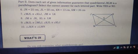 Solved Part Ii Does Each Set Of Given Information Guarantee That