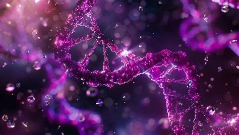 3d Render Of Double Helix Dna Structure Pink And Purple Colors Glowing Particles And Bokeh