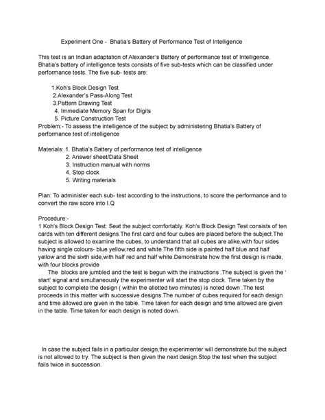Bpcc 103 Practicals Experiment 2 Experiment One Bhatias Battery