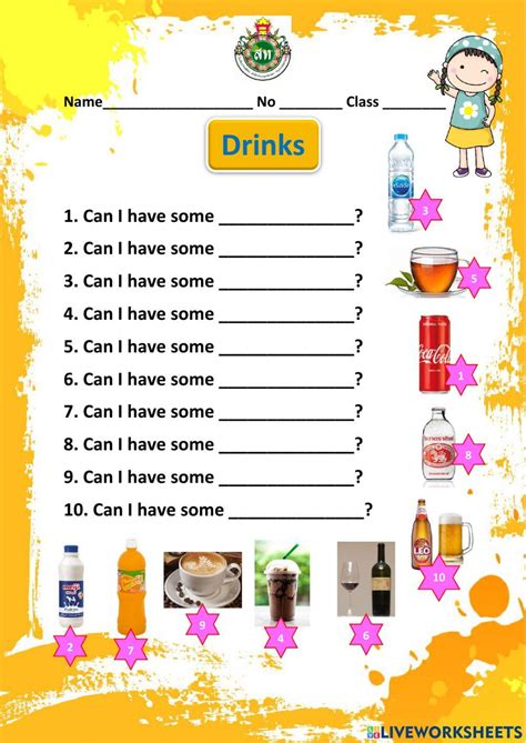 Drinks Online Exercise For 7 9 Live Worksheets