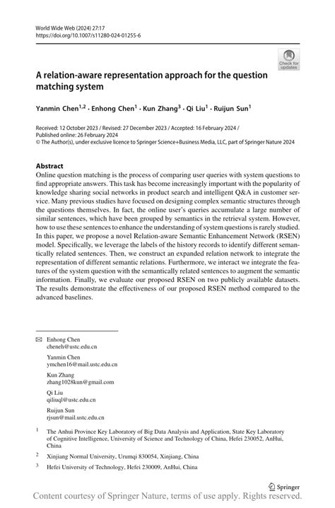 A Relation Aware Representation Approach For The Question Matching System Request Pdf