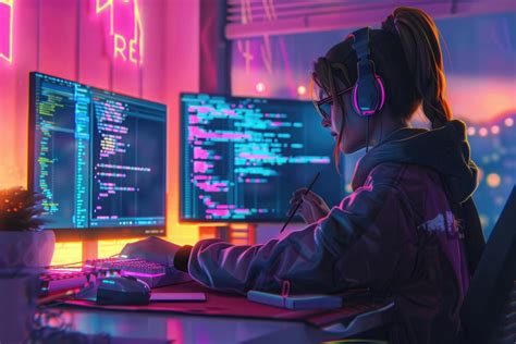 Premium Photo Programmer Woman Coding On Computer Coder Girl