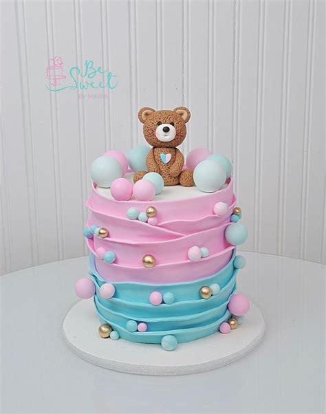 Gender Reveal Cake With Blue And Pink Icing
