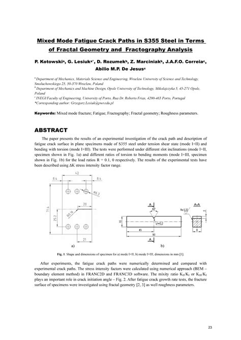 Pdf Mixed Mode Fatigue Crack Paths In S355 Steel In Terms Of Fractal Geometry And Fractography