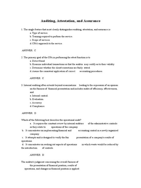 Auditing Attestation And Assurance Pdf Internal Control Audit
