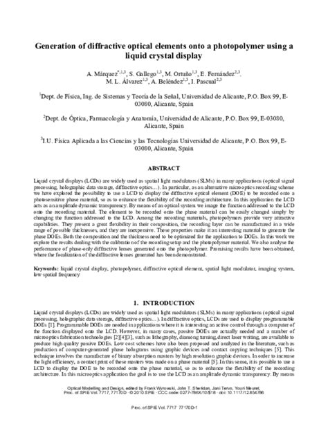 Pdf Generation Of Diffractive Optical Elements Onto A Photopolymer