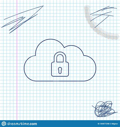 Cloud Computing Lock Line Sketch Icon Isolated On White Background