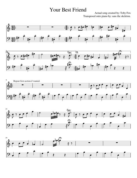 Your Best Friend Sheet Music For Piano Solo Easy